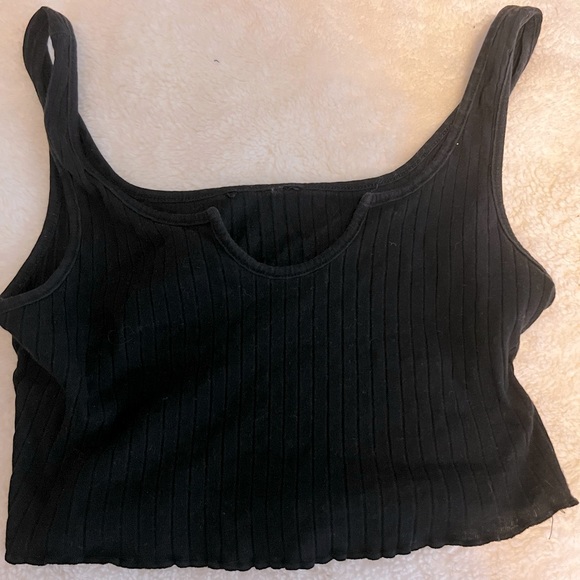 Tops | Black Ribbed Cropped Tank | Poshmark